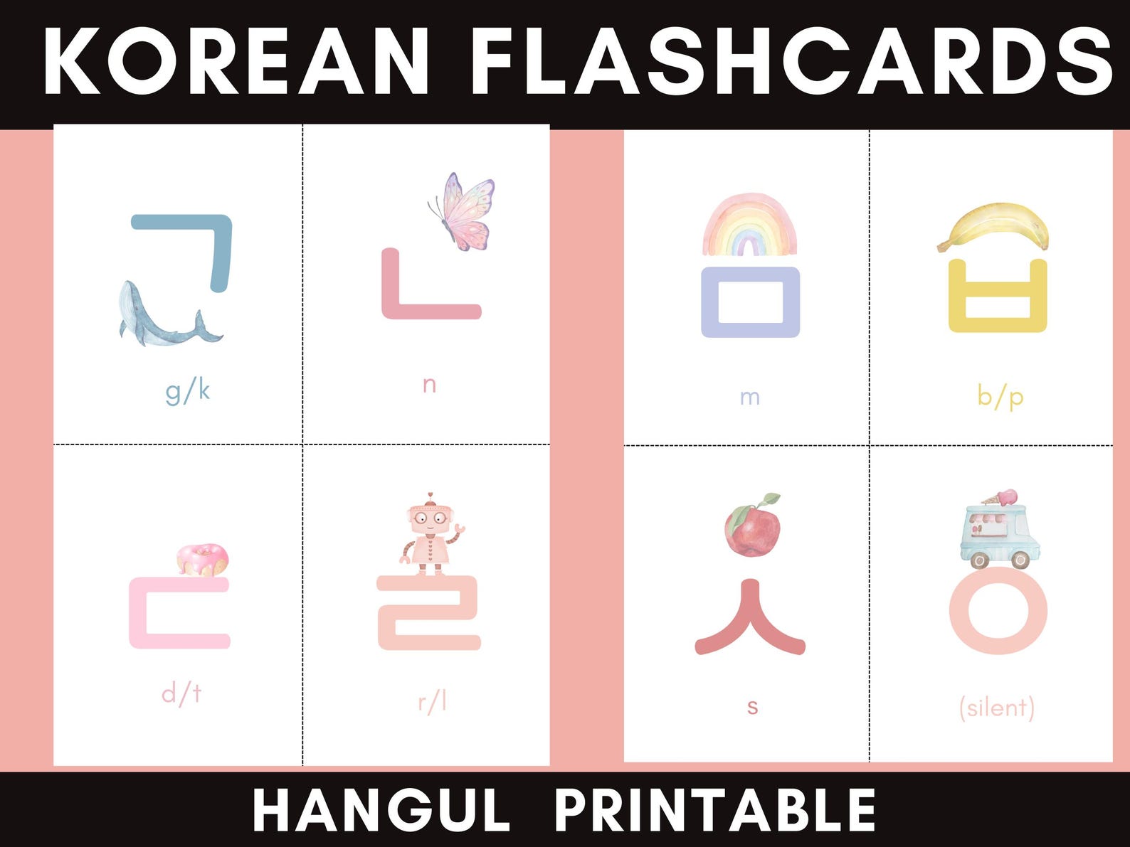 Printable Korean Alphabet Flashcards, Hangul Flashcards, Digital ...