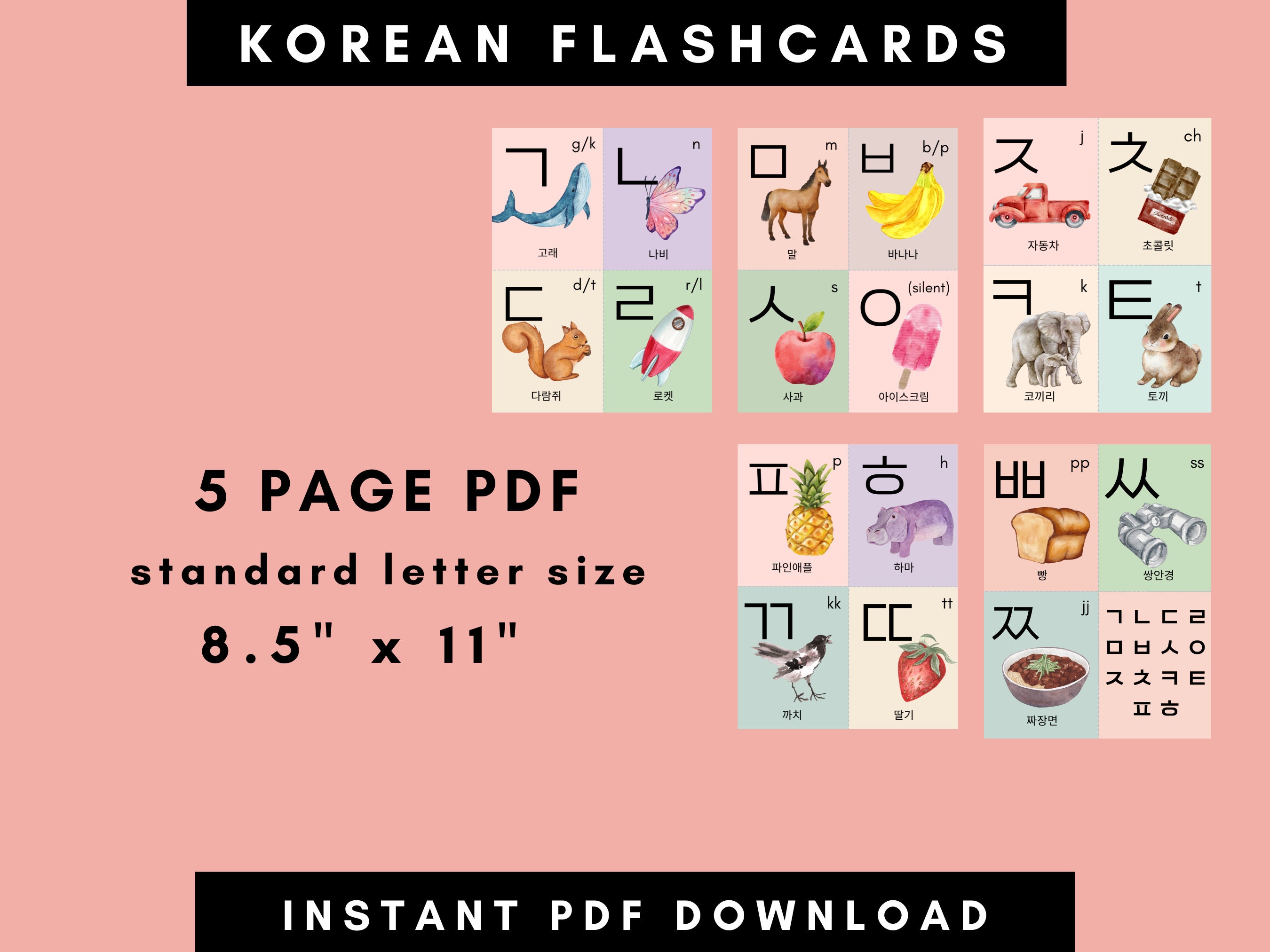 Printable Korean Flashcards Hangul Hangeul With English Sounds Alphabet ...
