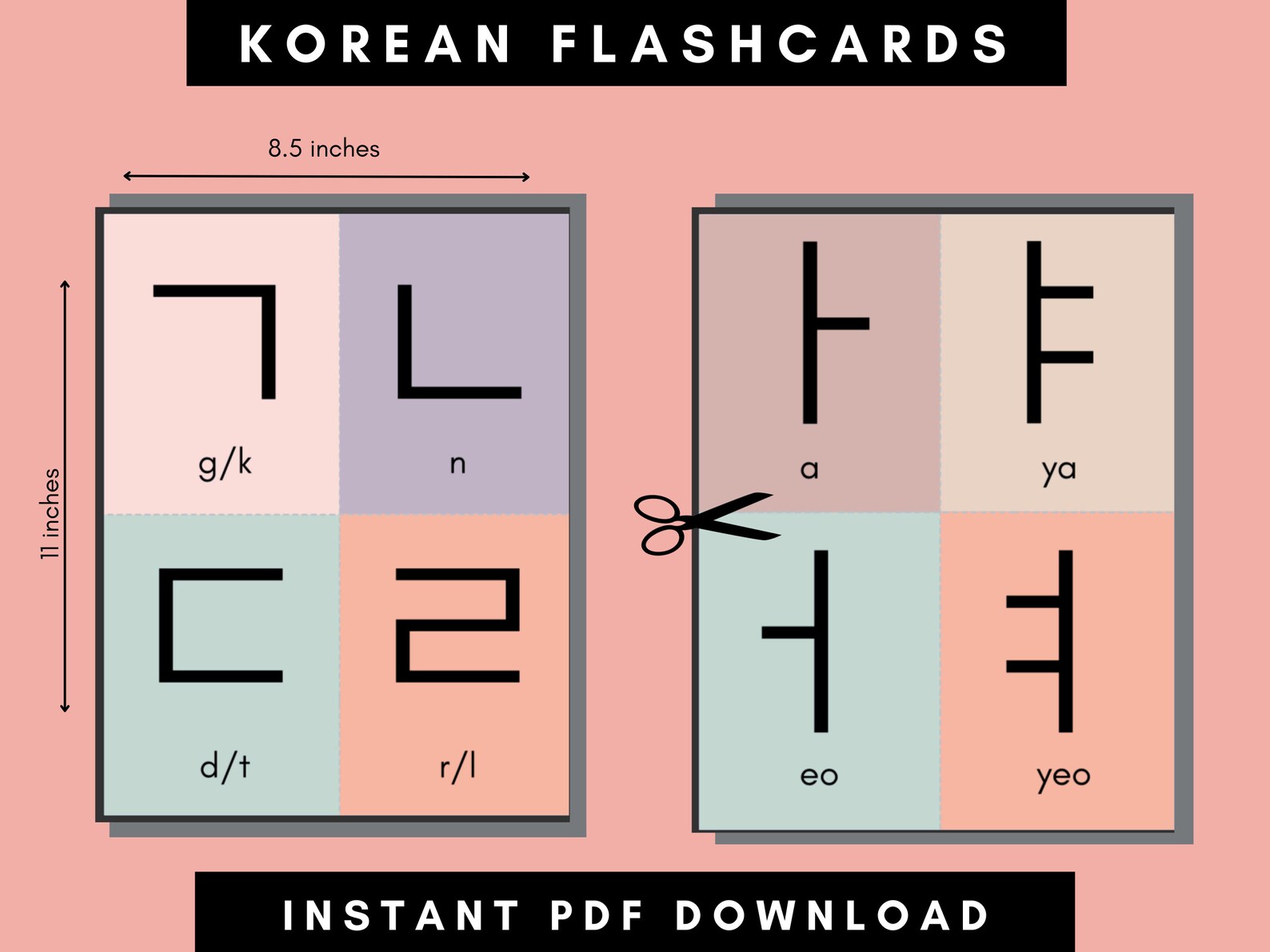 Korean Flashcards Hangul Hangeul With English Sounds Consonants and ...