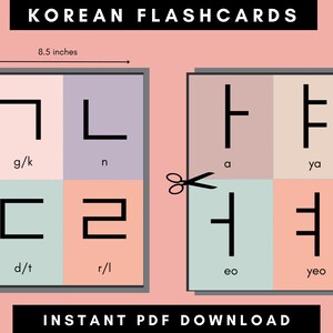 Korean Flashcards Hangul Hangeul With English Sounds Consonants and ...