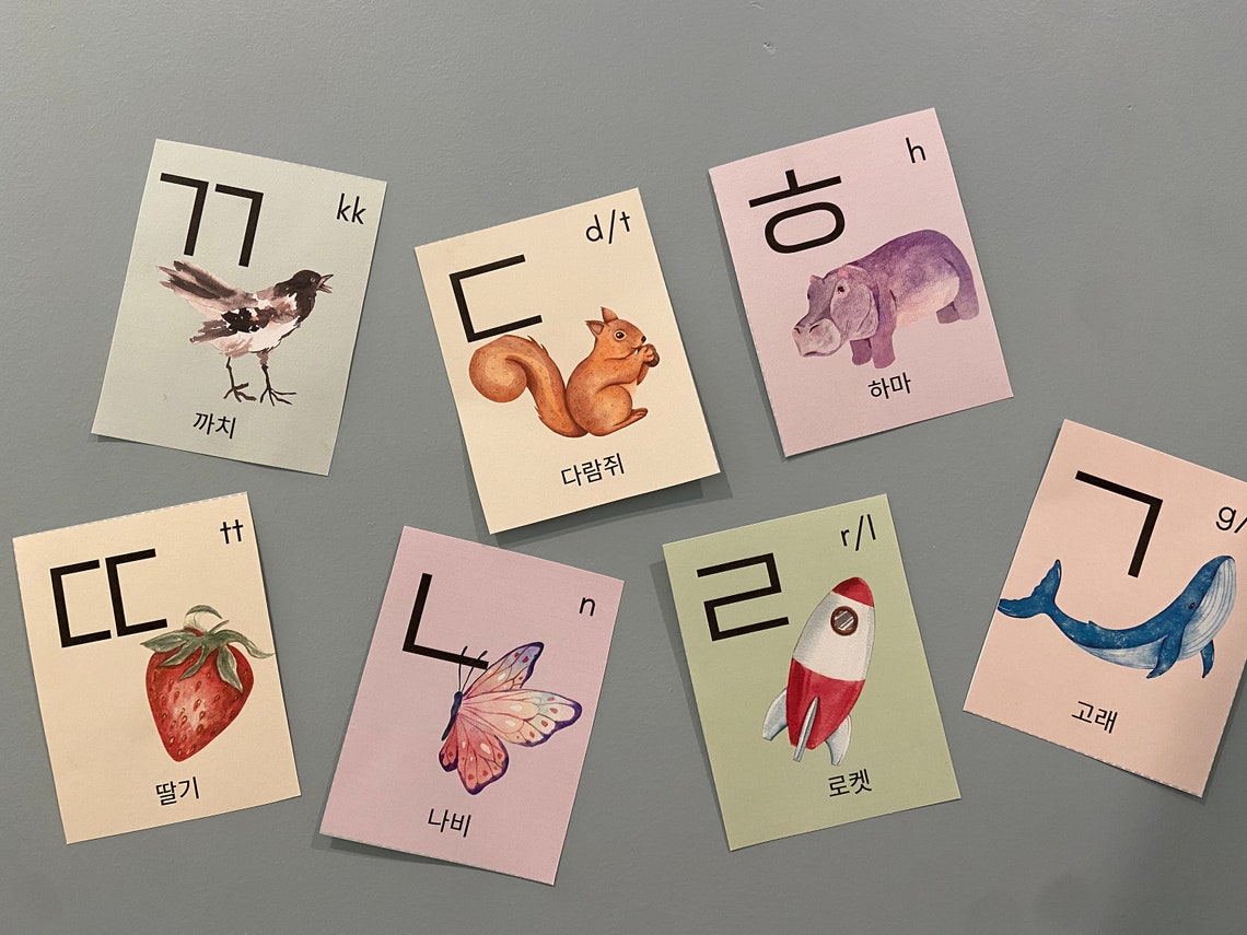 Printable Korean Flashcards Hangul Hangeul With English Sounds Alphabet ...