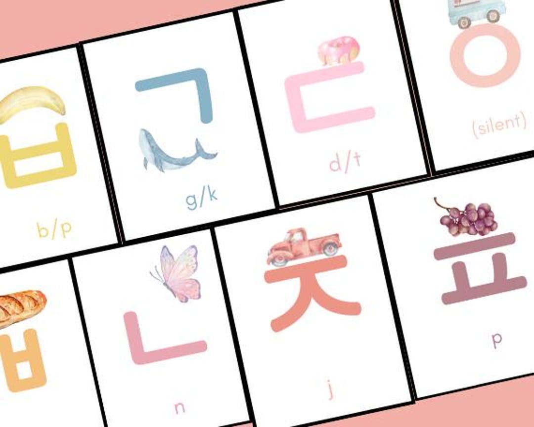 Printable Korean Alphabet Flashcards, Hangul Flashcards, Digital ...