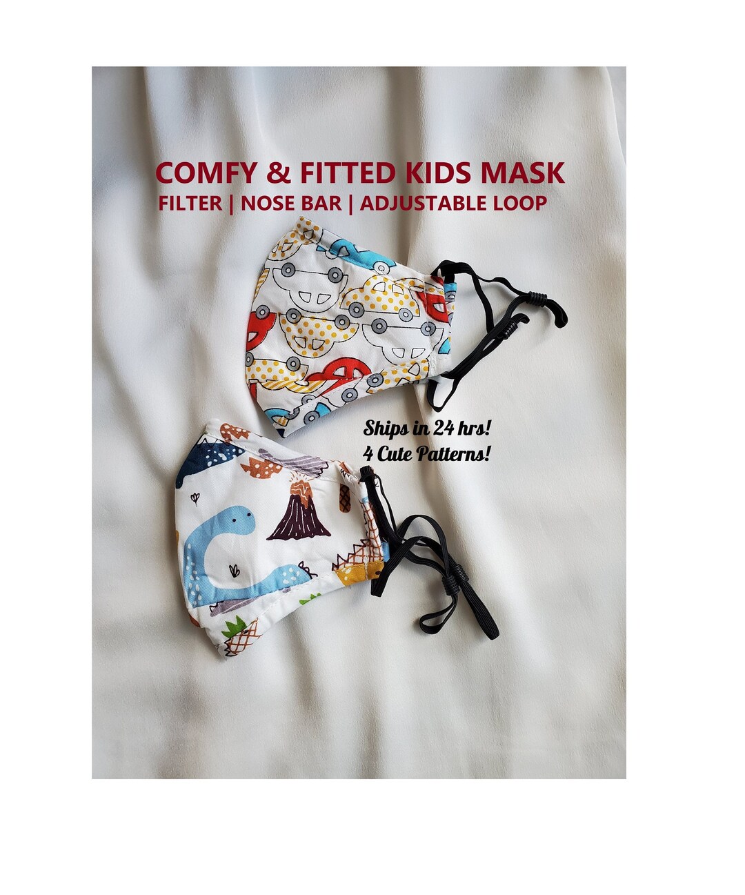 COMFY KIDS Face Mask, 100% Cotton Mask, Filter Pocket, Nose Wire ...