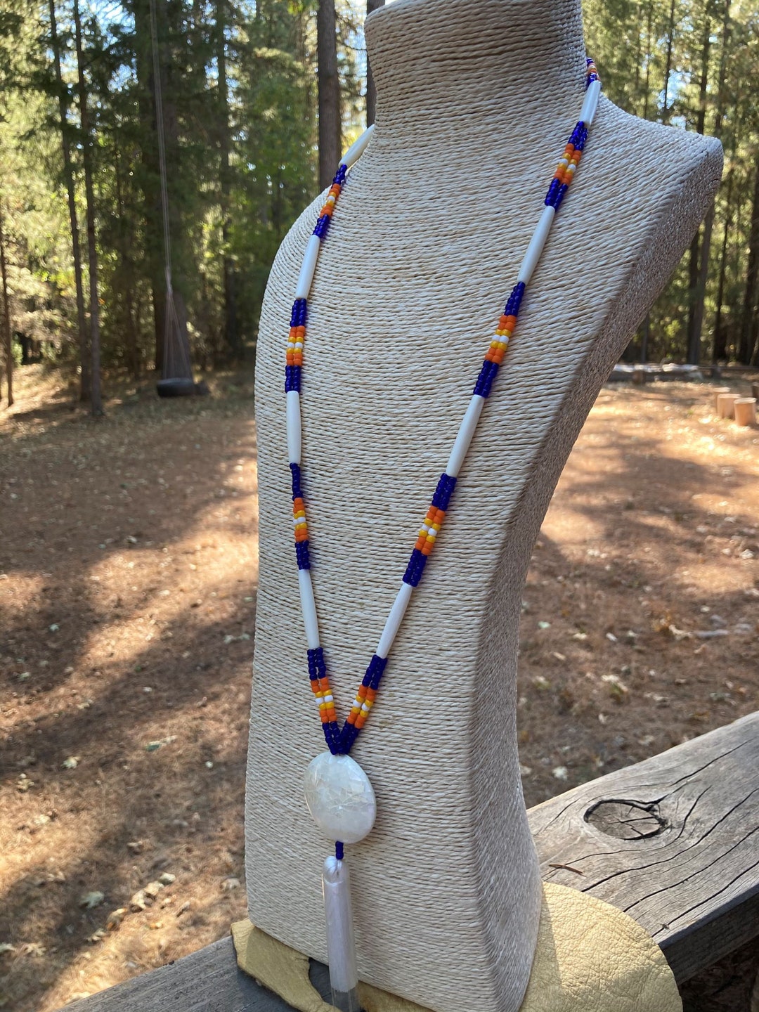 Sun Moon and Stars Beaded Double Strand Necklace With Abalone Pendant ...