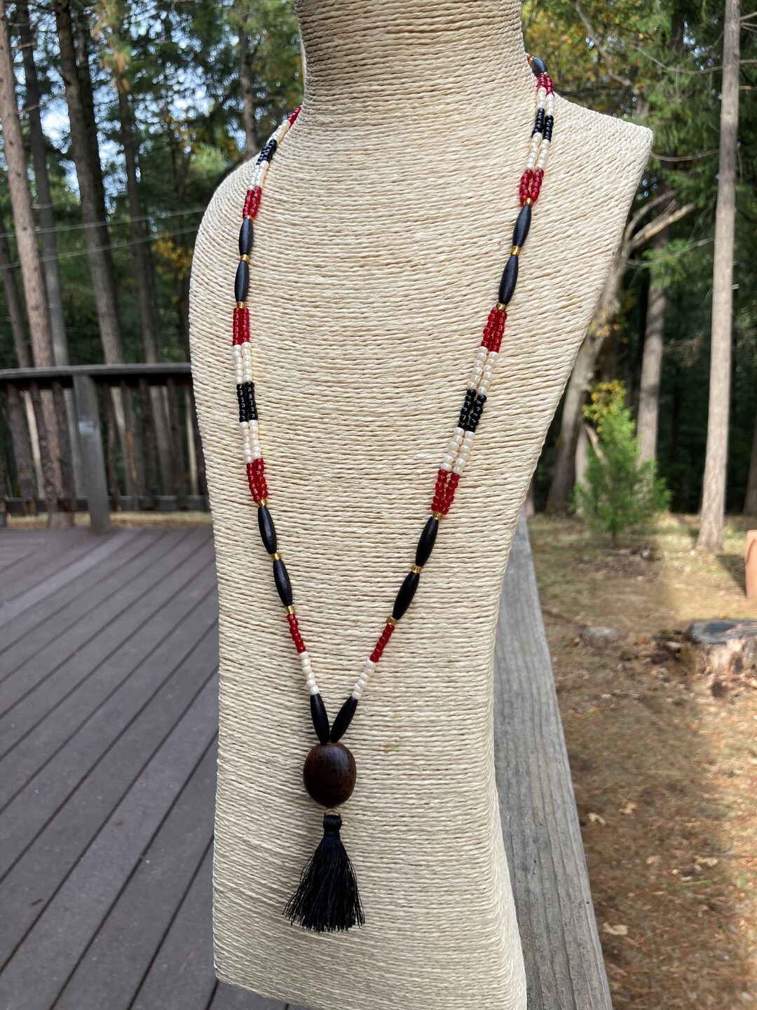 Black Cherry Ojo De Venado Style Double Strand Necklace in Deep Red ...