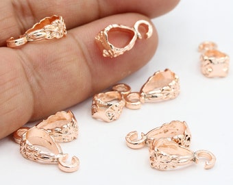 6 Rose Gold Plated Leaf Pinch Bails 16-23 - Etsy