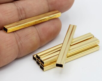 2x20mm 24k Shiny Gold Tube Beads, Square Tube Beads, Bracelet Tubes ...