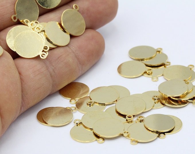 12 Pcs 11mm 24k Gold Plated Round Charms , Round Disc Gold Plated Coins ...