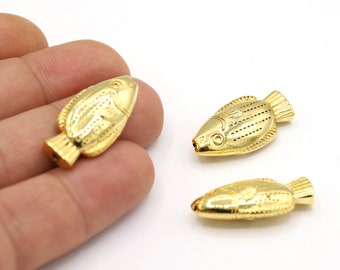 6x18mm 24k Shiny Gold Plated Mini Fish Charm, Fish Bracelet Charm, Sea ...
