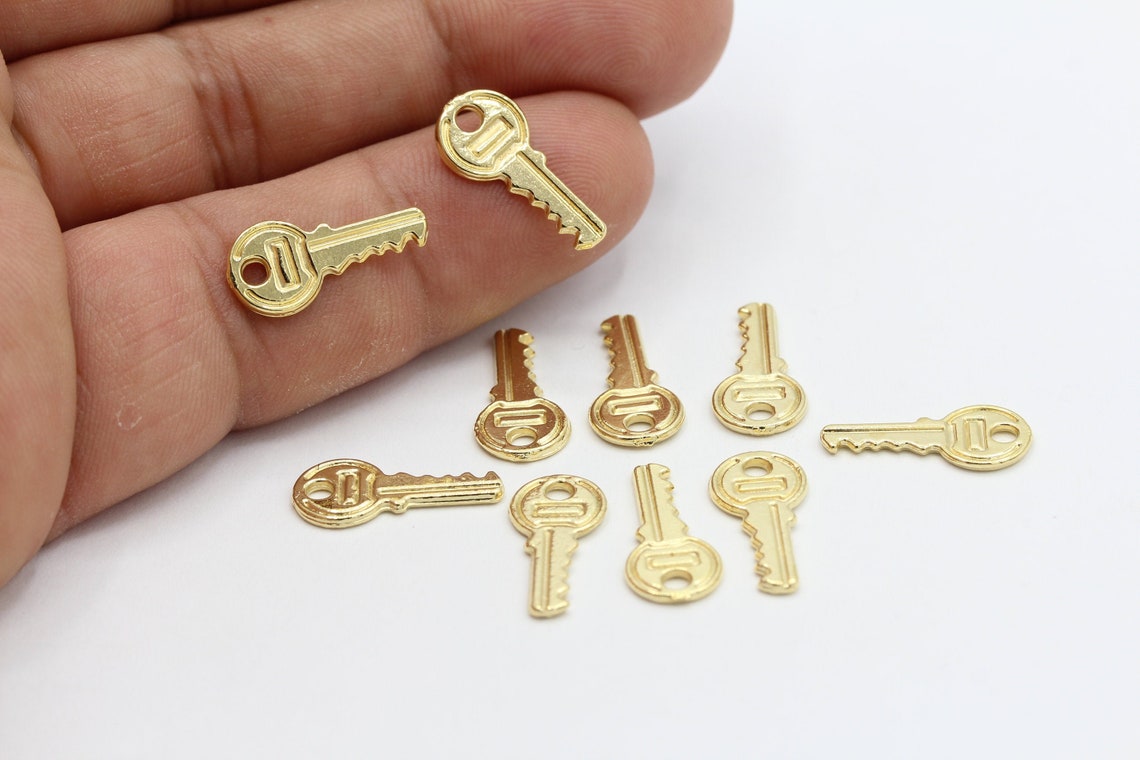 8x18mm 24 K Shiny Gold Plated Key Charms , Mini Key Pendants , Necklace ...