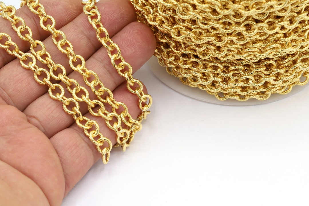 7mm 24 K Shiny Gold Plated Rolo Chains , Round Linked Chains , Ring ...
