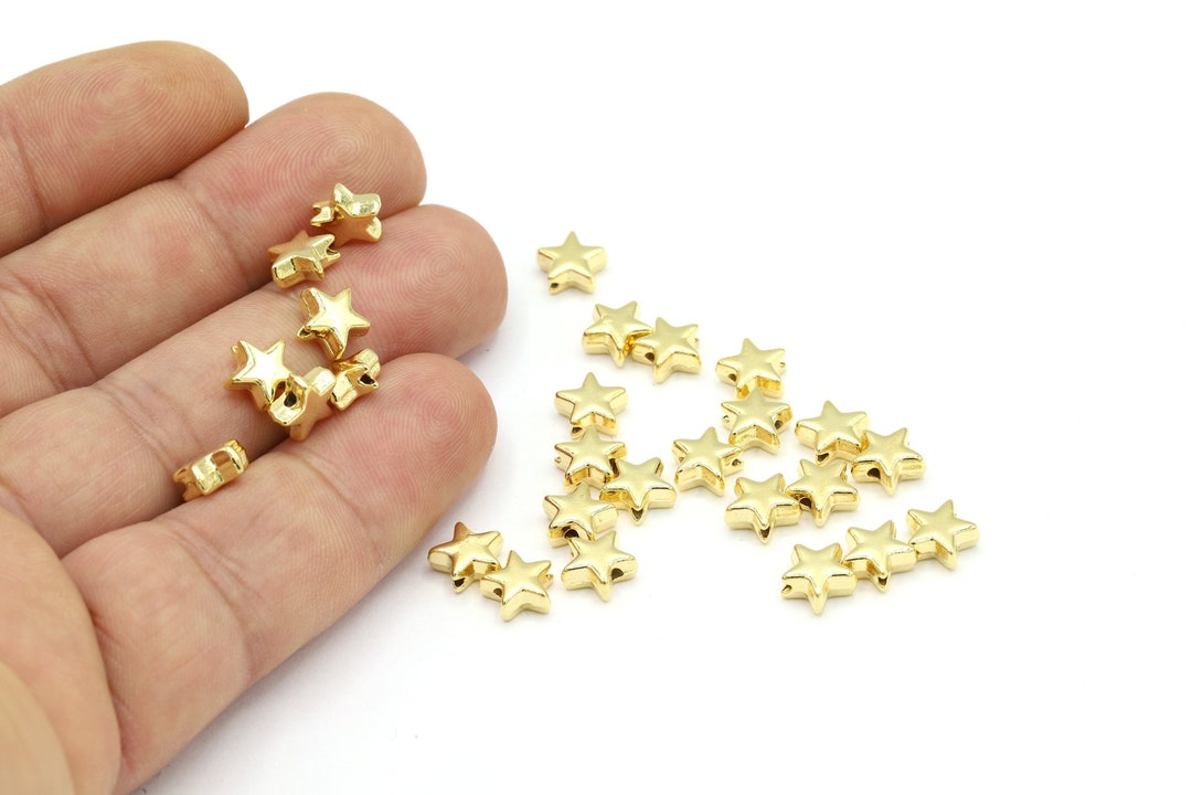 8mm 24 K Shiny Gold Plated Star Beads, Spacer Beads, Gold Star Charms ...