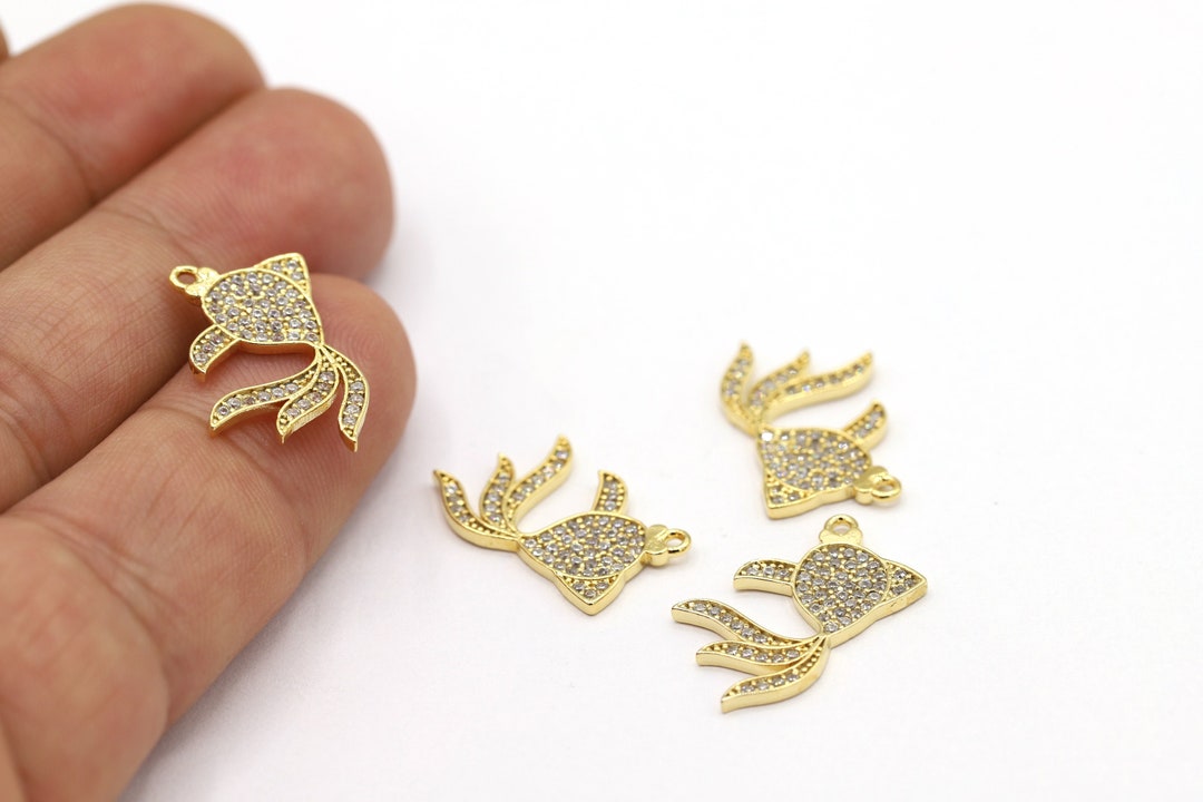 16x19mm 24 K Shiny Gold Plated CZ Micro Pave Fish Pendan , CZ Pave Fish ...