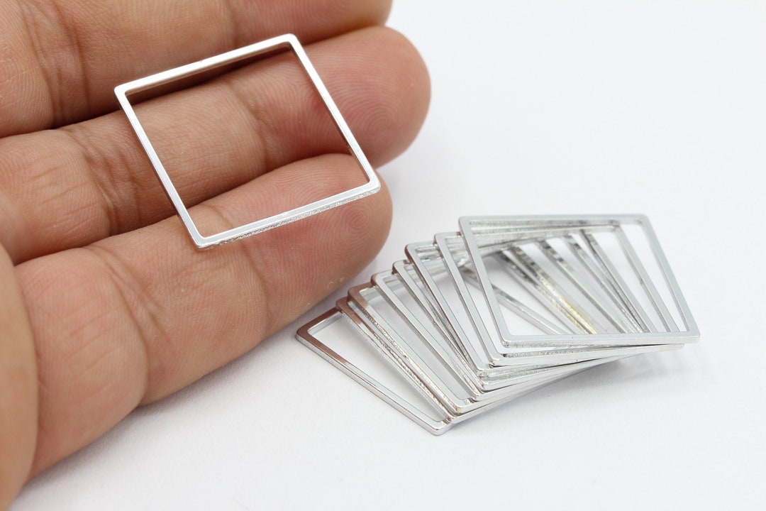 25mm Silver Plated Square Connector, Square Link, Closed Square Ring ...