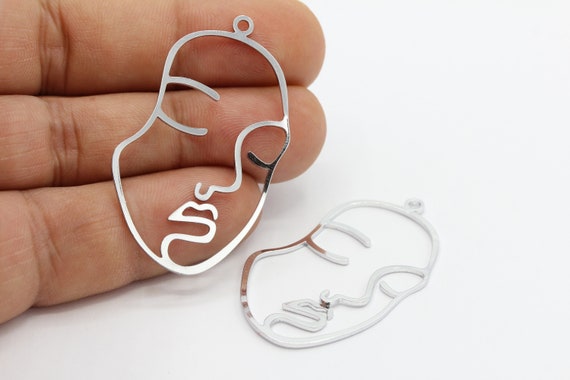25x45mm Rhodium Plated Face Charms Abstract Face Outline - Etsy