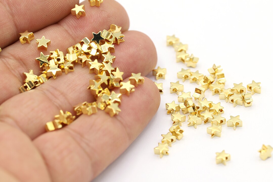 5mm 24 K Shiny Gold Plated Star Beads, Spacer Beads, Star Beads, Star ...
