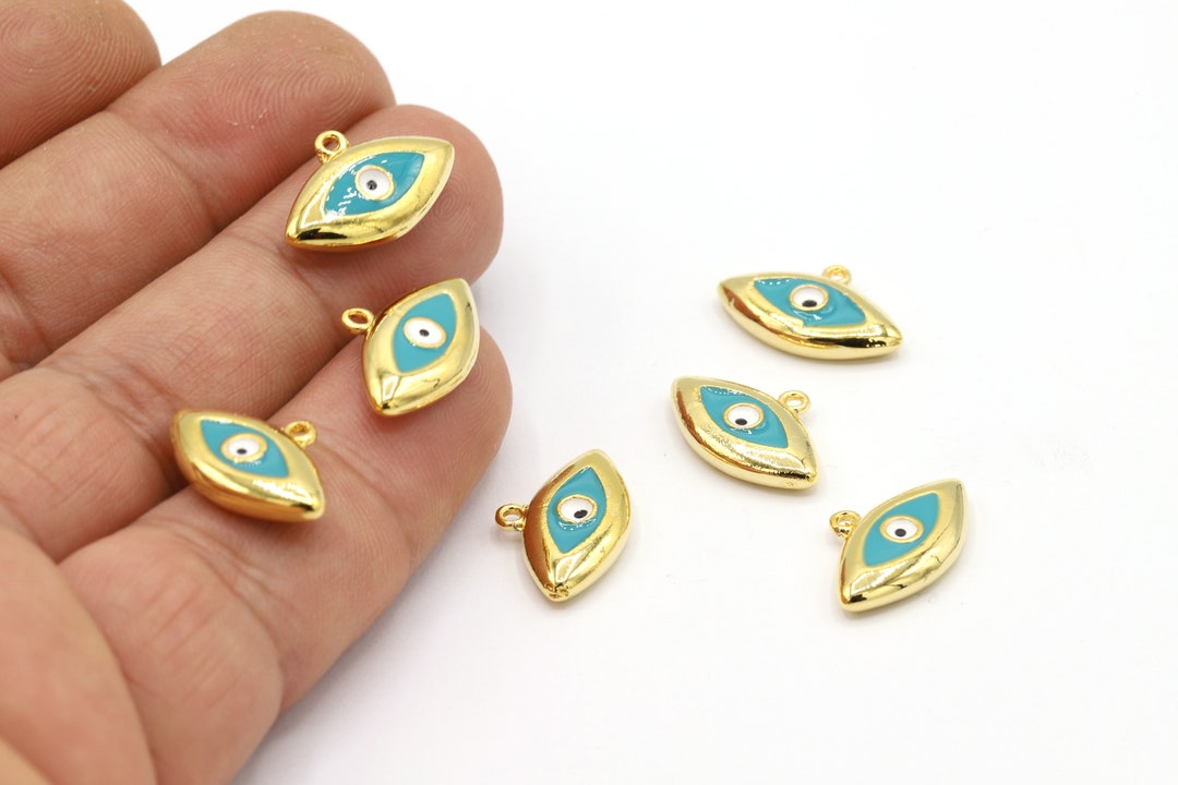 12x19mm 24 K Shiny Gold Plated Eye Charms, Evil Eye Pendant, Eye ...