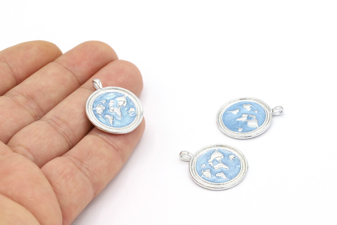 22x27mm Rhodium Plated World Map Pendant, Earth Pendant, World Charms ...
