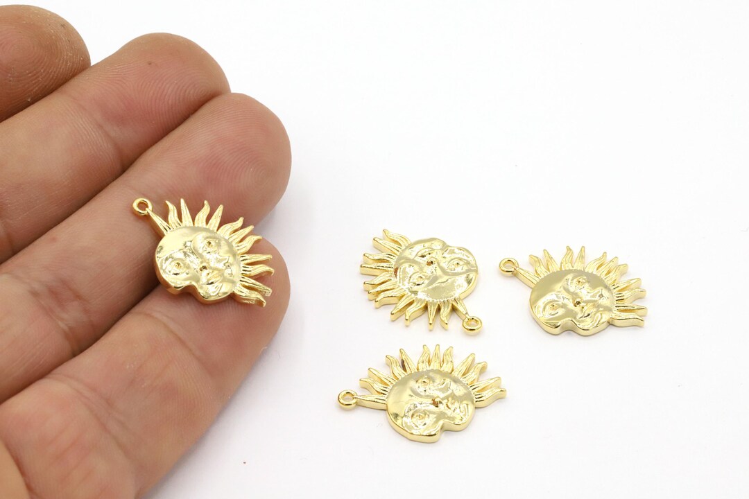 16,5x23mm 24 K Shiny Gold Plated Sun Pendant, Sun Charms, Sun Pendants ...
