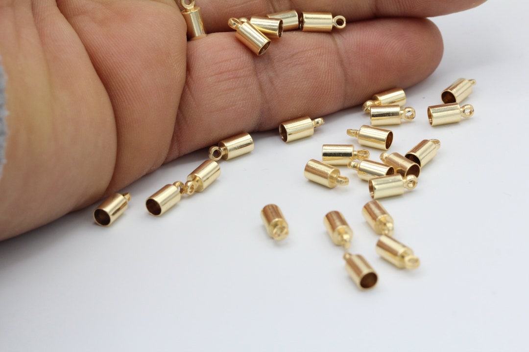 4x9mm Inner 3.5mm 24 K Shiny Gold Plated Bead Caps , Cord End , Cord ...