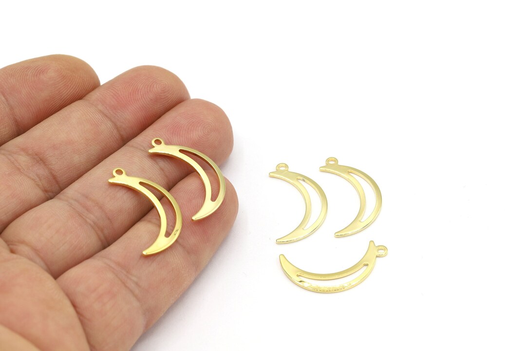 4 Stück 12 x 25 mm 24 K glänzende vergoldete Mond Charms, Mond Anhänger ...