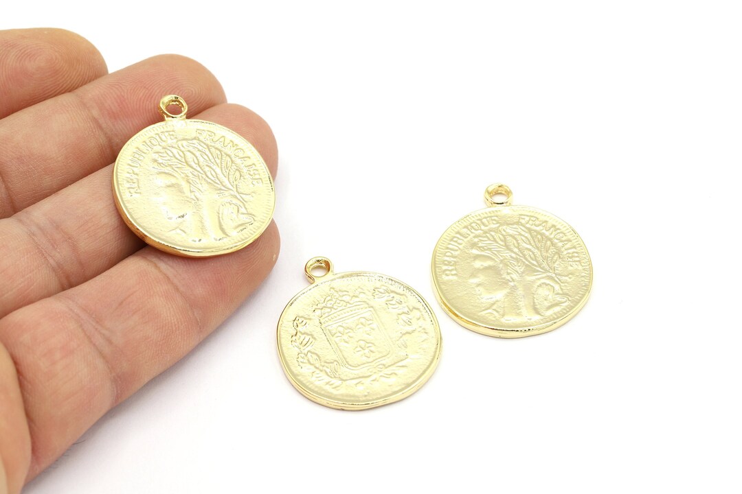 27x33mm 24 K Shiny Gold Plated Medallion Pendants, Greek COİNS ...