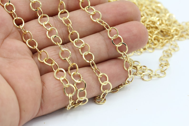 7mm 24 K Shiny Gold Plated Rolo Chains Round Linked Chains - Etsy