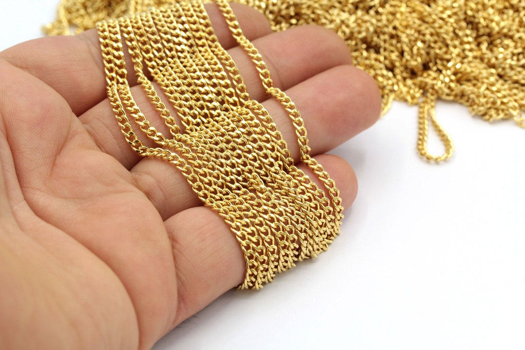 2,5x4mm 24 K Shiny Gold Plated Curb Chains , Soldered Chains, Knitting ...