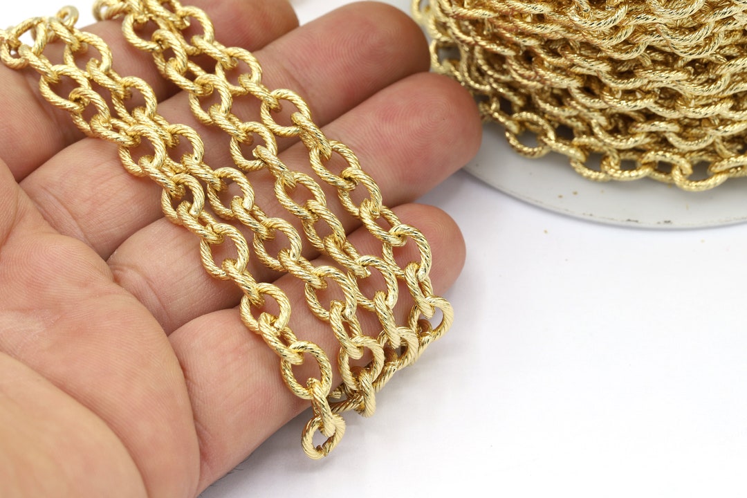 7mm 24 K Shiny Gold Plated Rolo Chains, Round Linked Chains, Ring ...