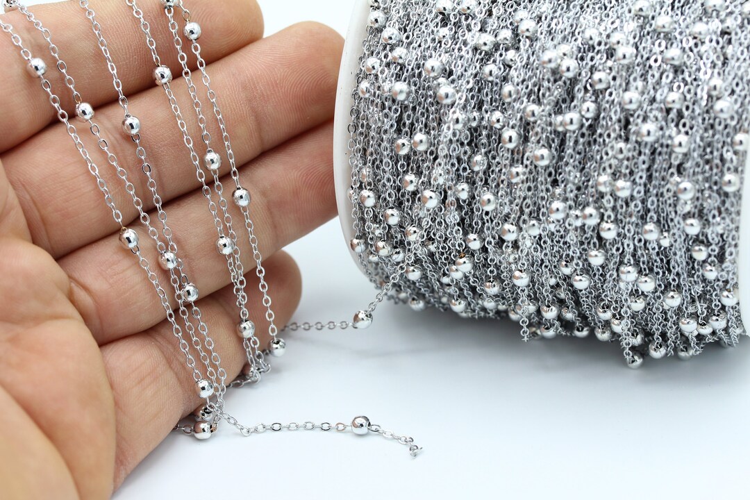 1,5x2mm Rhodium Plated Soldered Chains , Satellite Chains , Ball Chains ...