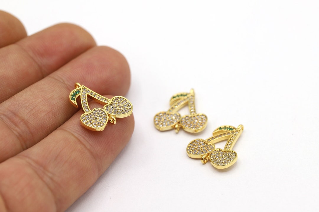 16x19mm 24 K Shiny Gold Plated CZ Micro Pave Cherry Bracelet, CZ Pave ...