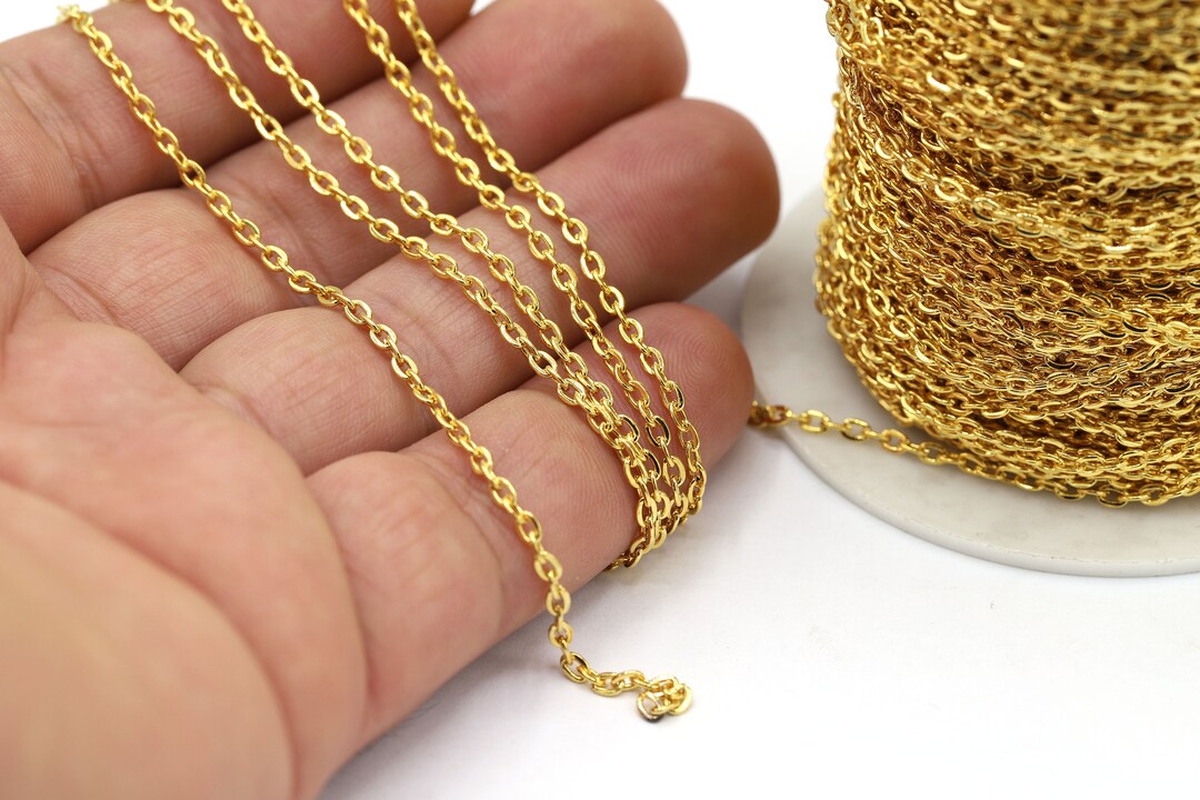 2x3mm 24 K Shiny Gold Plated Chains, Round Chains, Thin Necklace Chain ...