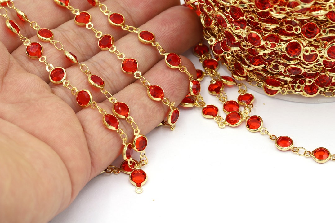 7mm 24 K Shiny Gold Plated Linked Crystal Chains, Foot Chains, Rosary ...
