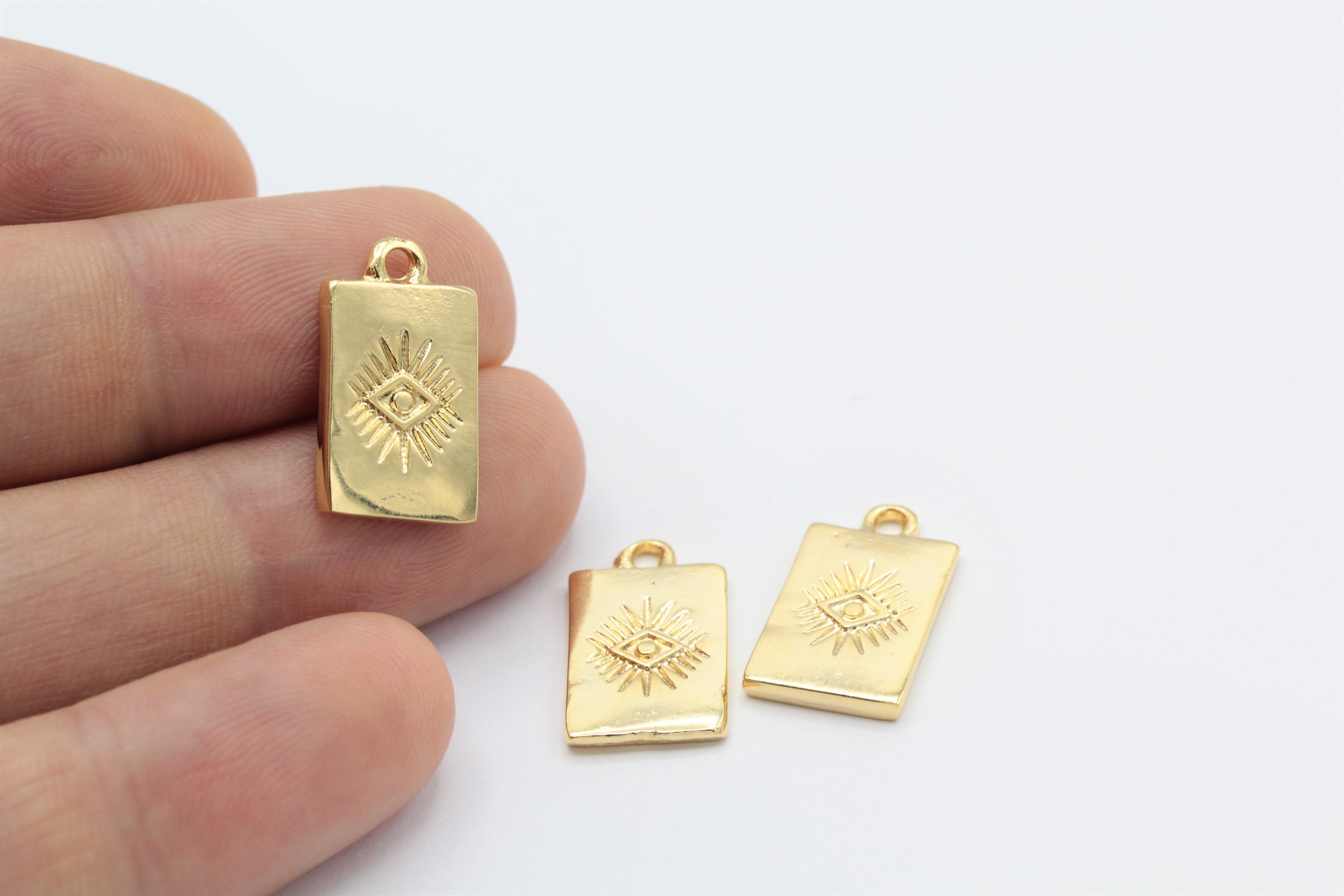 10x18mm 24 K Shiny Gold Plated Eye Pendants , Eye Medallion, Eye ...
