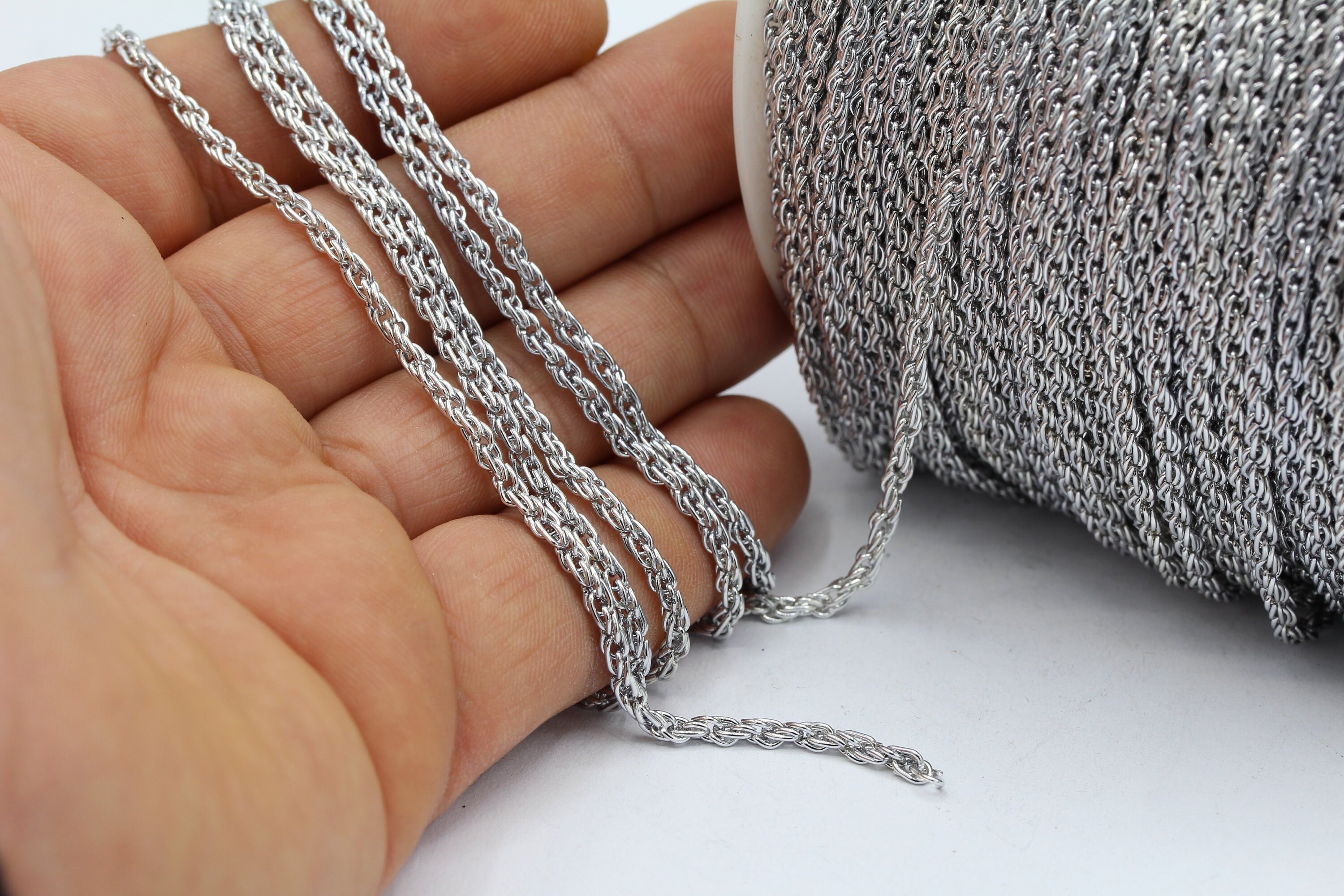 3mm Rhodium Plated Mesh Chains , Cable Chains , Rolo Chains - CHN178 - Etsy