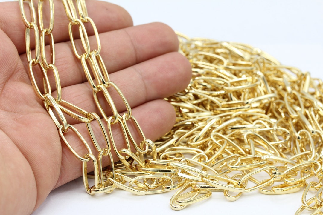 8x18mm 24 K Shiny Gold Plated Oval Chains , Box Chains , Oval Rolo ...