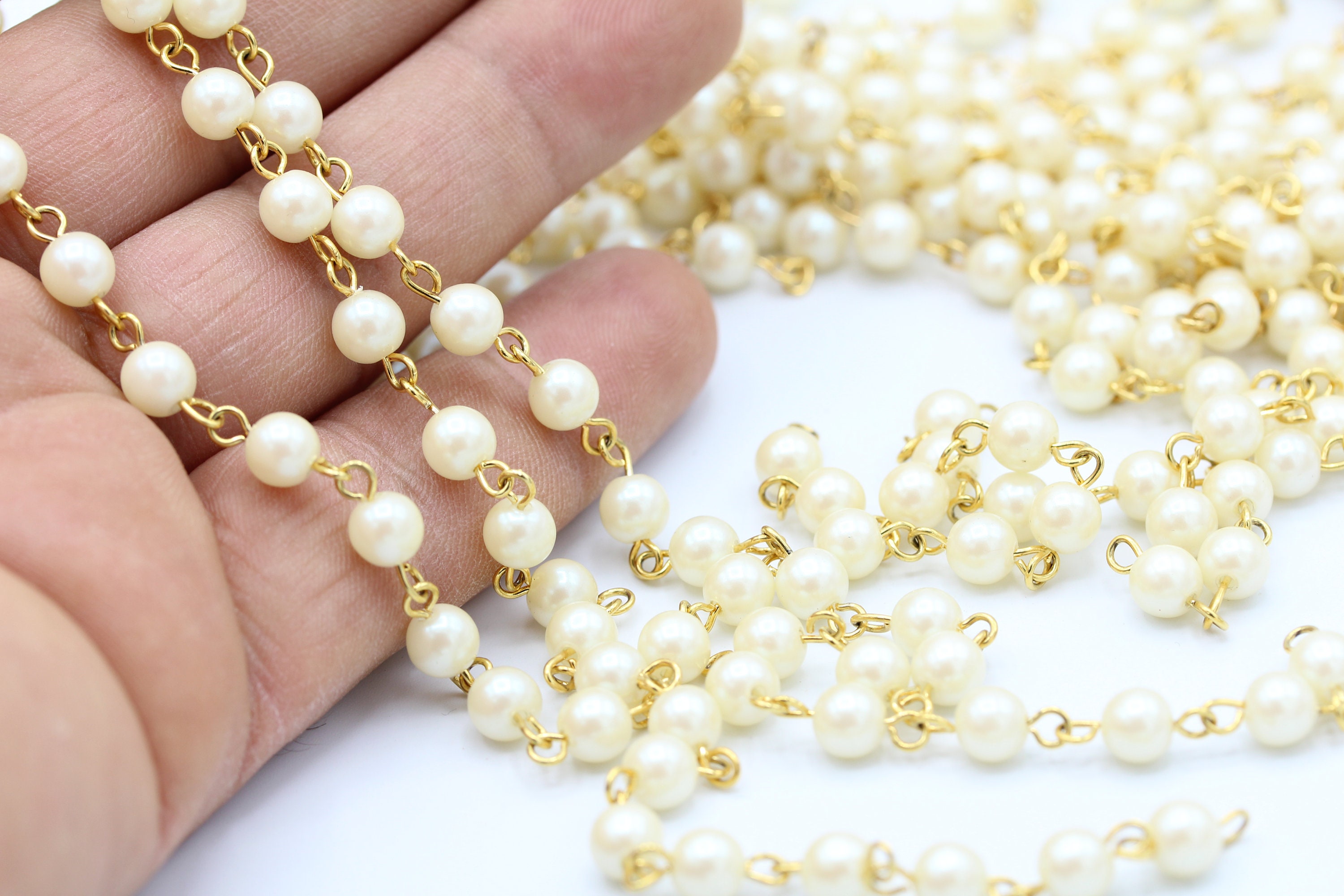 6mm 24 K Shiny Gold Plated Faux Pearl Chains Pearl Bead - Etsy