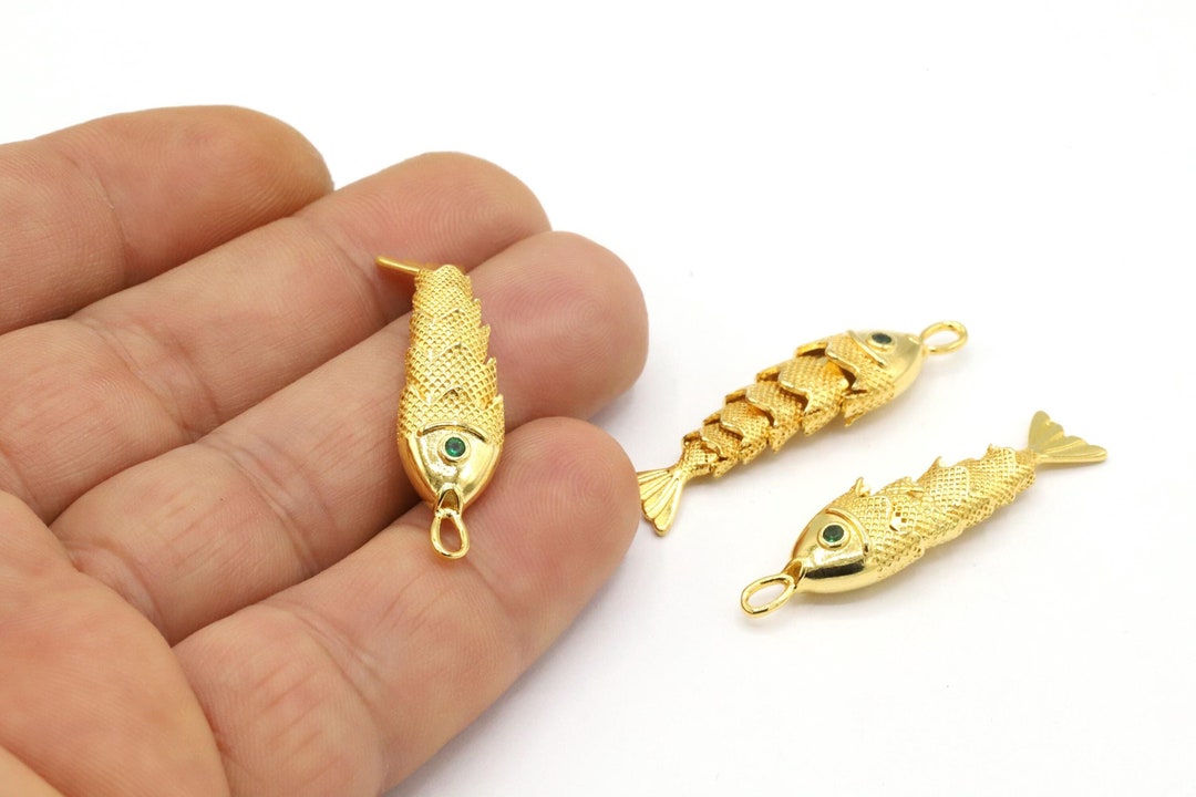 9,5x40mm 24 K Shiny Gold Plated Fish Charms, Fish Pendants, Necklace ...
