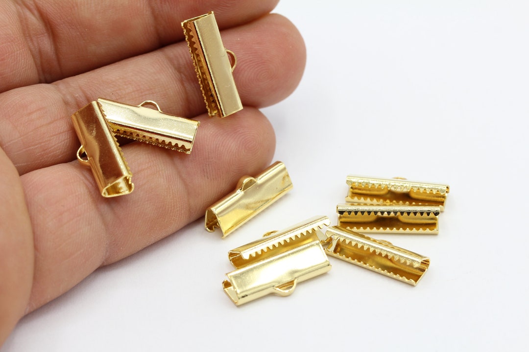 20mm 24 K Shiny Gold Plated Ribbon Clasp , Cord End , Tassel Clasp ...