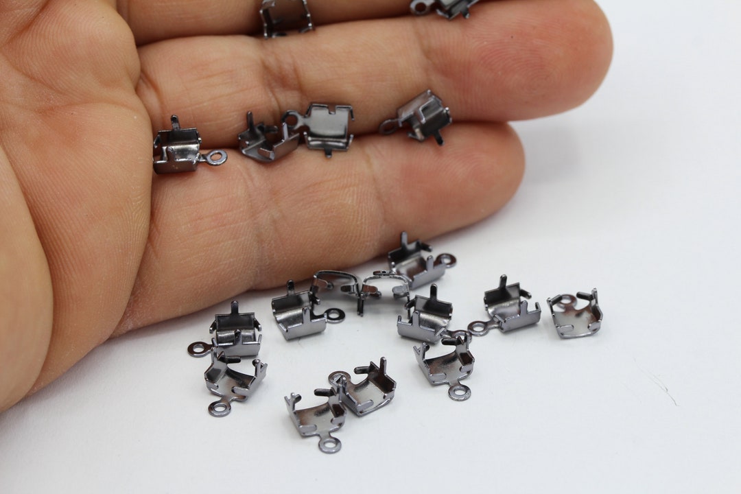 Gunmetal Plated Rhinestone Chain Crimp End Connectors, Chain Cup ...