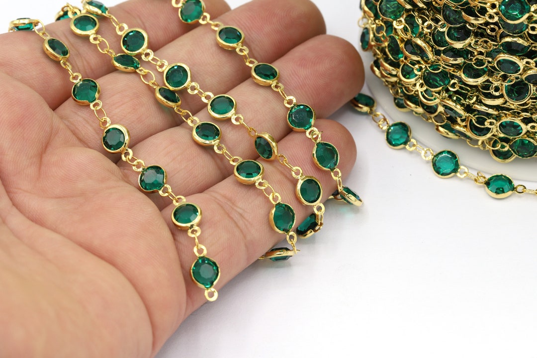7mm 24 K Shiny Gold Plated Linked Crystal Chains, Foot Chains, Rosary ...