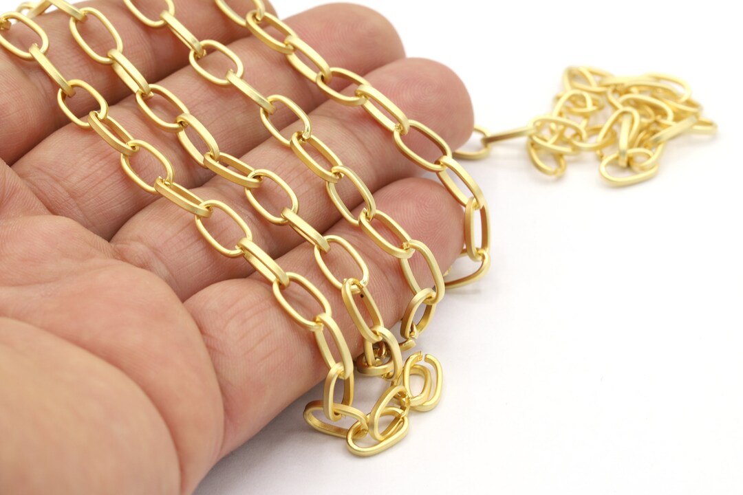 6x10mm 24 K Mat Gold Plated Chain , Mat Gold Plated Handmade Chain, Mat ...