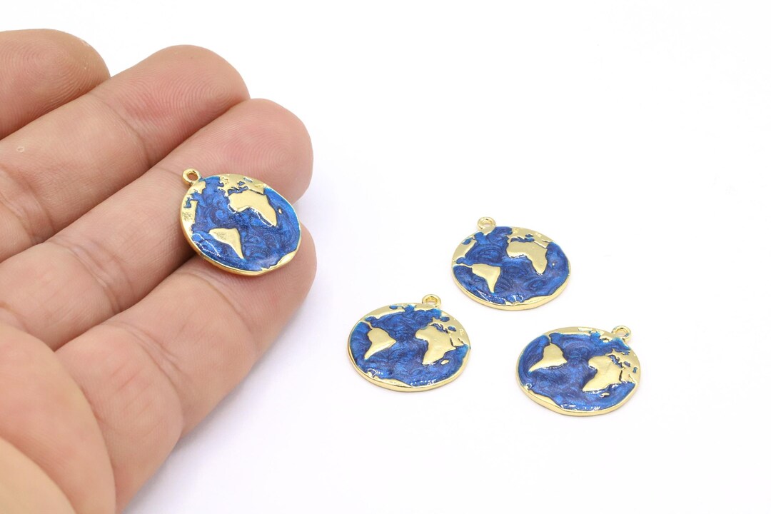 19x22mm 24 K Shiny Plated World Map Pendant, Earth Pendant, World ...