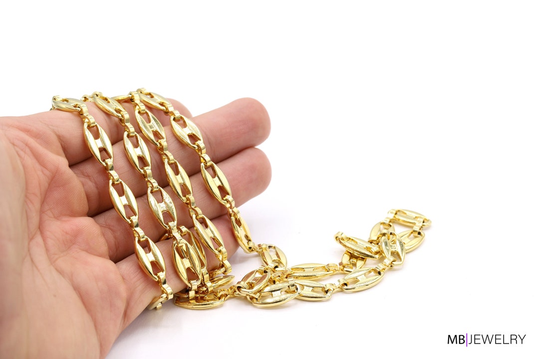 24 K Shiny Gold Plated Chain , Handmade Chain, Bulk Chains 9x16 Mm ...