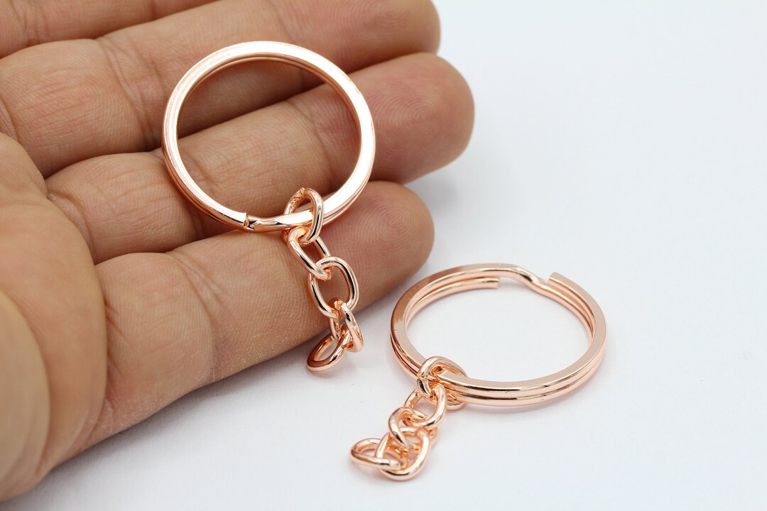 30mm Rose Gold Plated Key Chain Rings With Attached Chain , Split Key ...