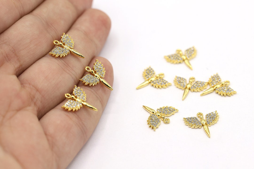 14x14mm 24 K Shiny Gold Plated CZ Micro Pave Angel Pendant, CZ Pave ...