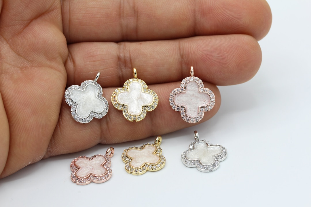 16x20mm CZ Micro Pave Clover Enamel Pendant , CZ Pave Clover Enamel ...