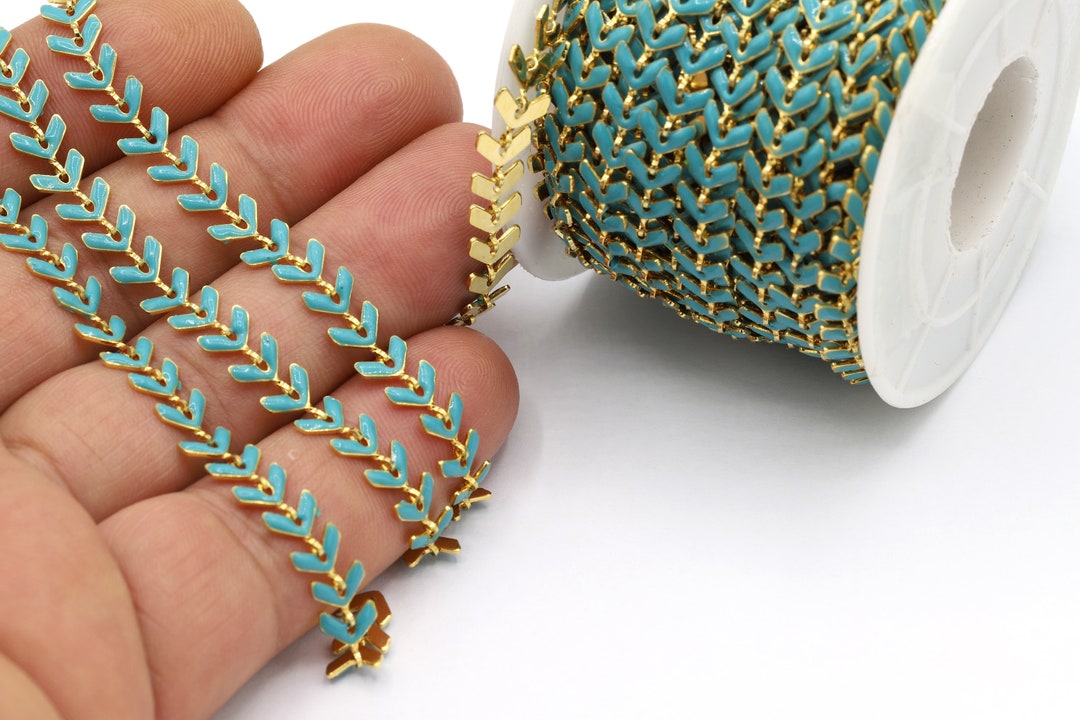 6mm 24 K Shiny Gold Plated Chevron Chains, Arrow Chains, Enamel Arrow ...