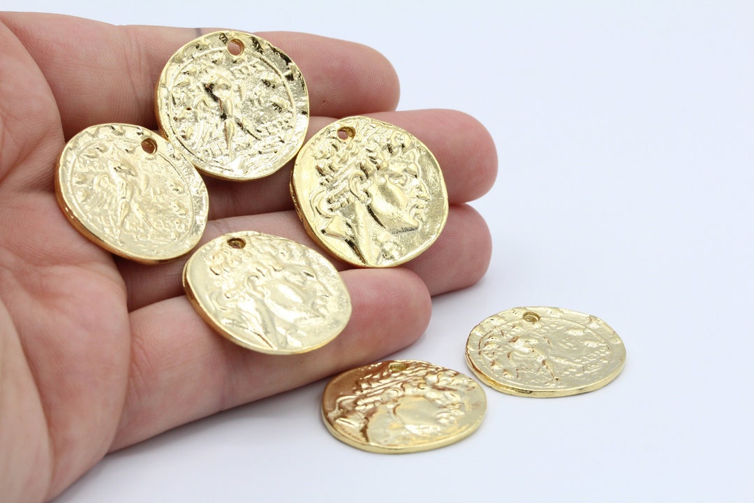 27mm 24 K Shiny Gold Plated Greek Coins, Medallion Pendant, Medallion ...