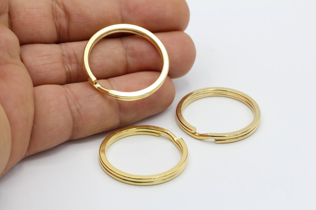30mm 24 K Shiny Gold Plated Key Chain Rings , Split Key Chain Rings ...